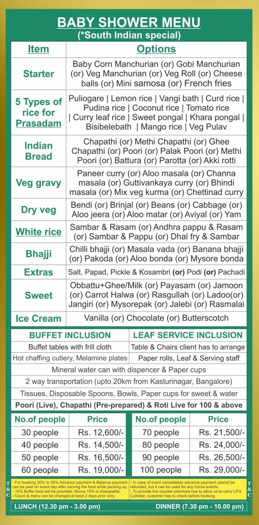 Baby shower menu - Catering services in Bangalore, Best caterers in ...