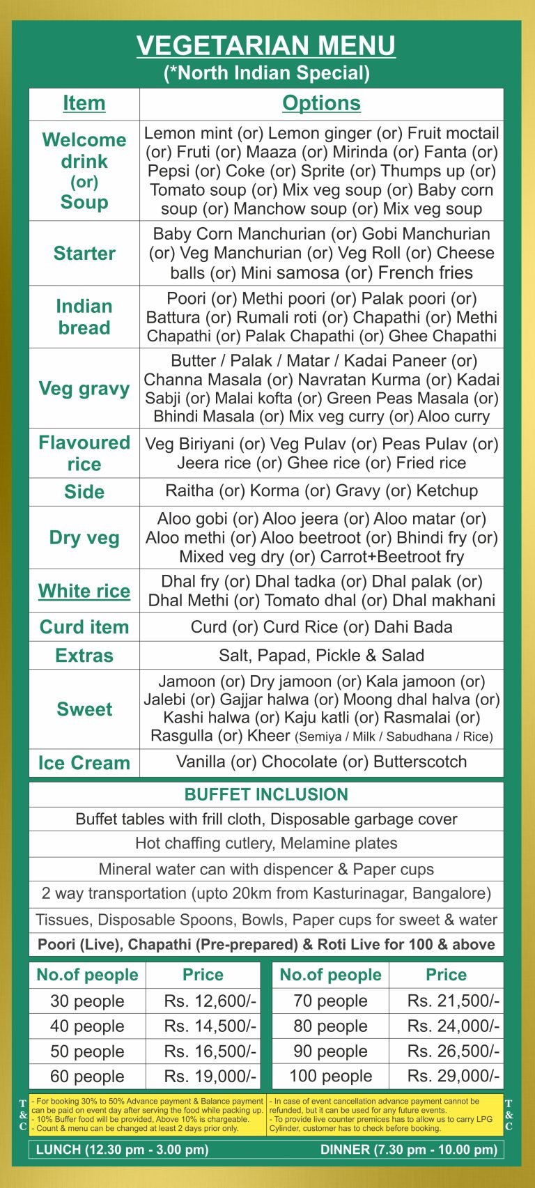 North Indian catering menu - HiiBangalore